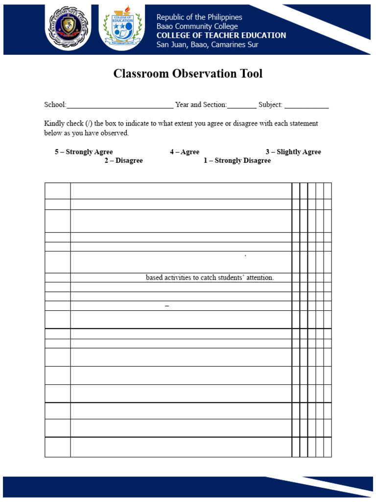 Classroom Observation Tool (Final) | PDF | Teachers | Teaching Method