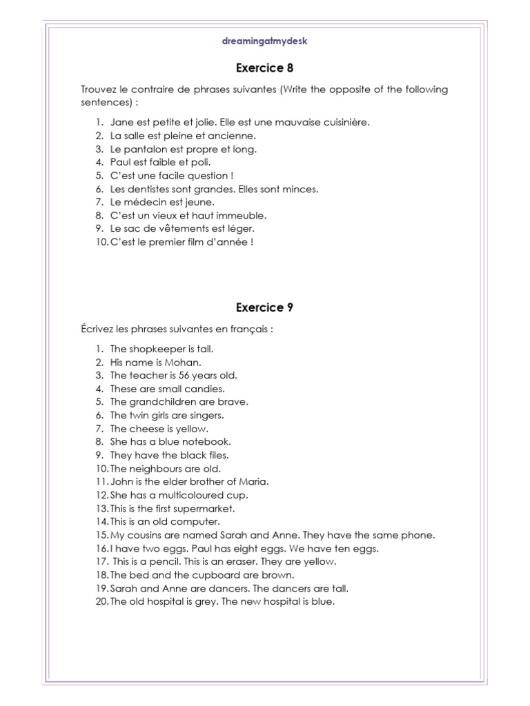 Ex8,9 French Dreamingatmydesk | PDF