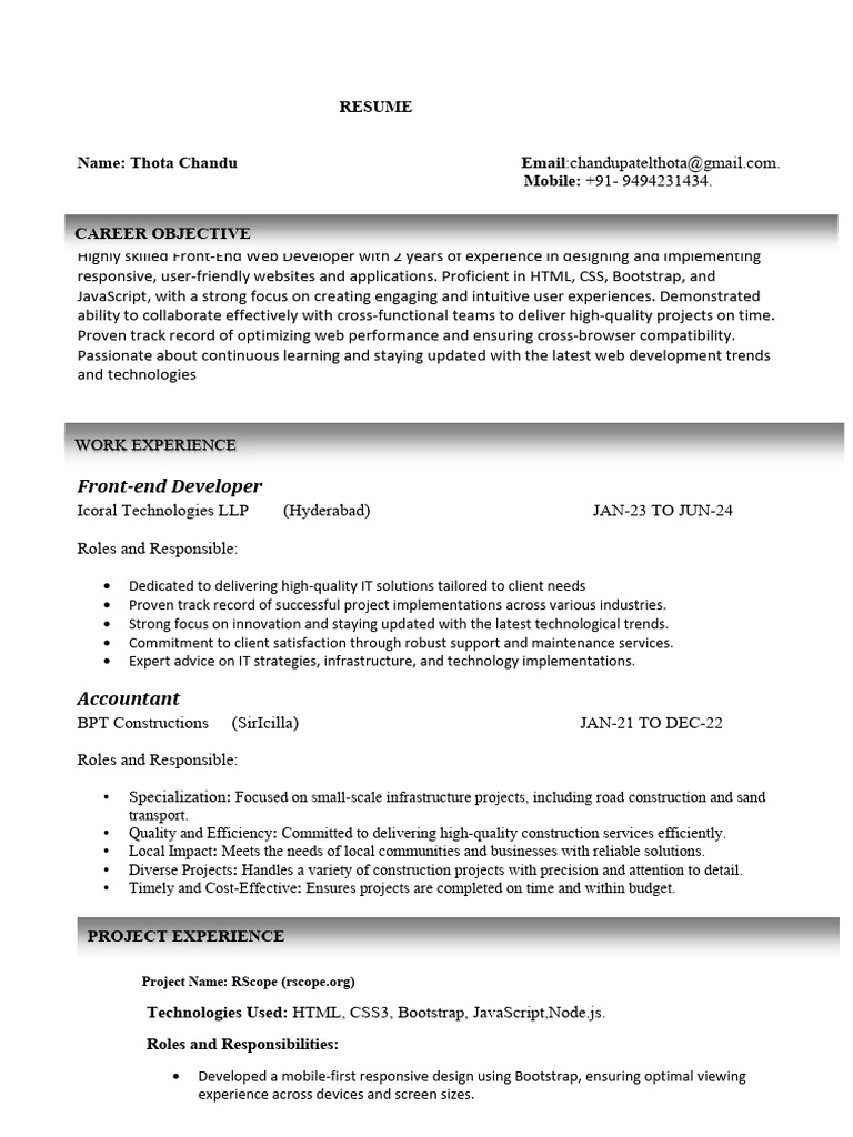 Thota-chandu-resume(updated) | PDF | Bootstrap (Front End Framework) | Cyberspace