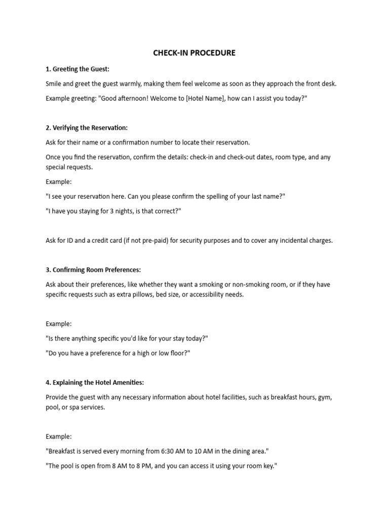 Hotel Check-In Procedures Guide | PDF