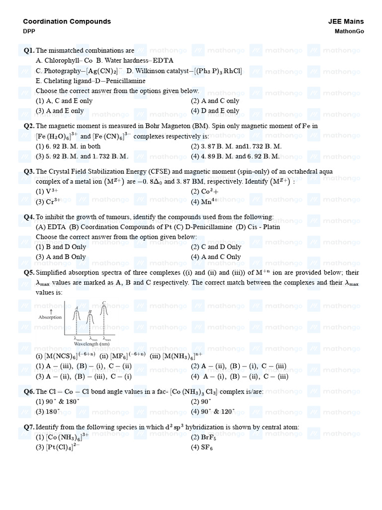 Coordination Compounds DPP 2 | PDF | Coordination Complex | Ethylenediaminetetraacetic Acid