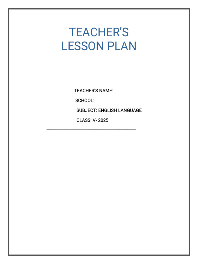 English Lesson Plan for Class V | PDF