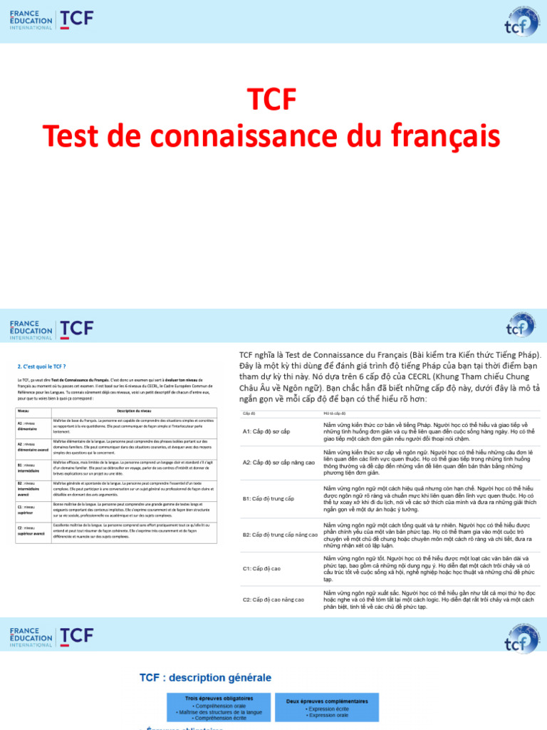 TCF Test de Connaissance Du Français | PDF