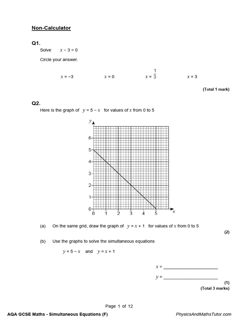 Simultaneous Equations (F) QP | PDF | Mathematical Objects | Mathematics