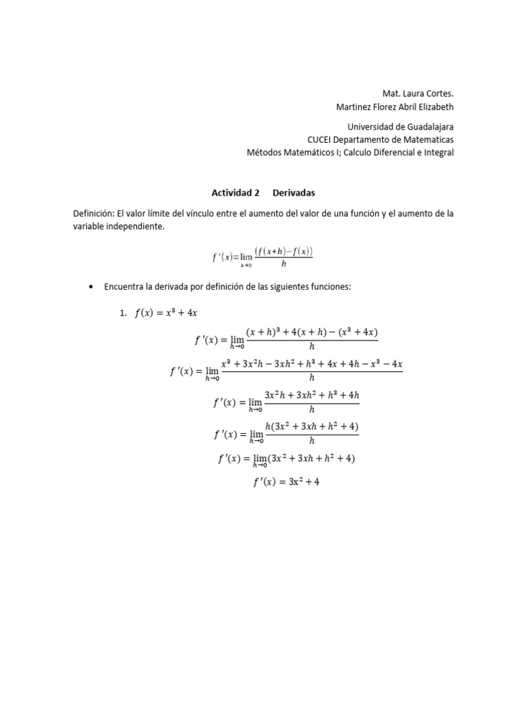 Actividad 2 Derivadas | PDF | Derivado | Calculo diferencial