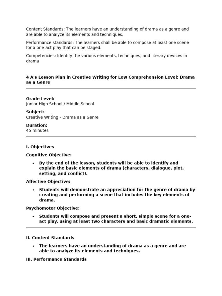 Creative Writing Lesson: Drama Elements | PDF | Plot (Narrative) | Genre