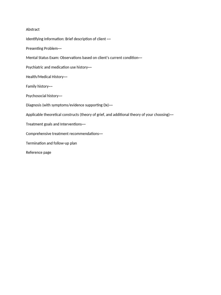 Outline For Case Conceptualization and Treatment Plan | PDF