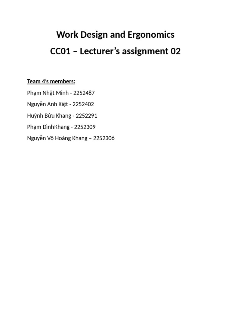 Work Design and Ergonomics - Lecturer's Assignment - 2 | PDF