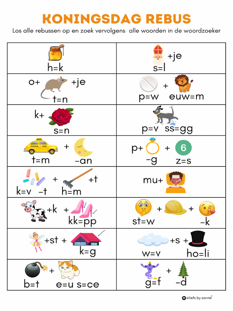 Koningsdag Rebus en Woordzoeker | PDF