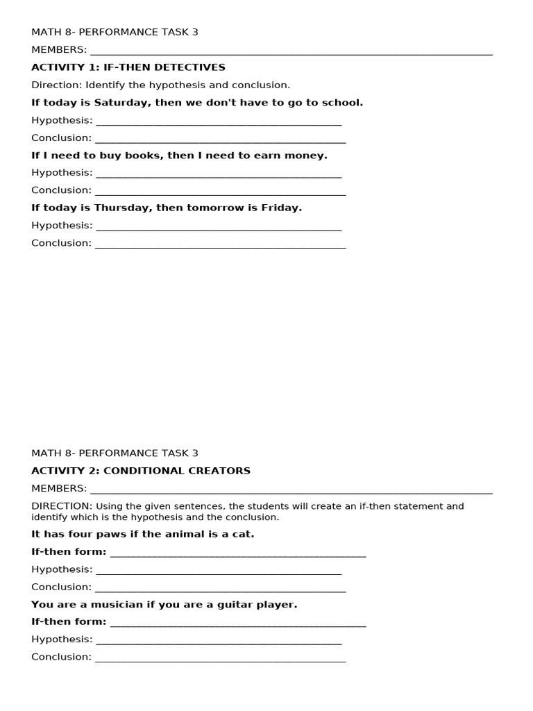Math 8 Performance Task 3 | PDF | Logic
