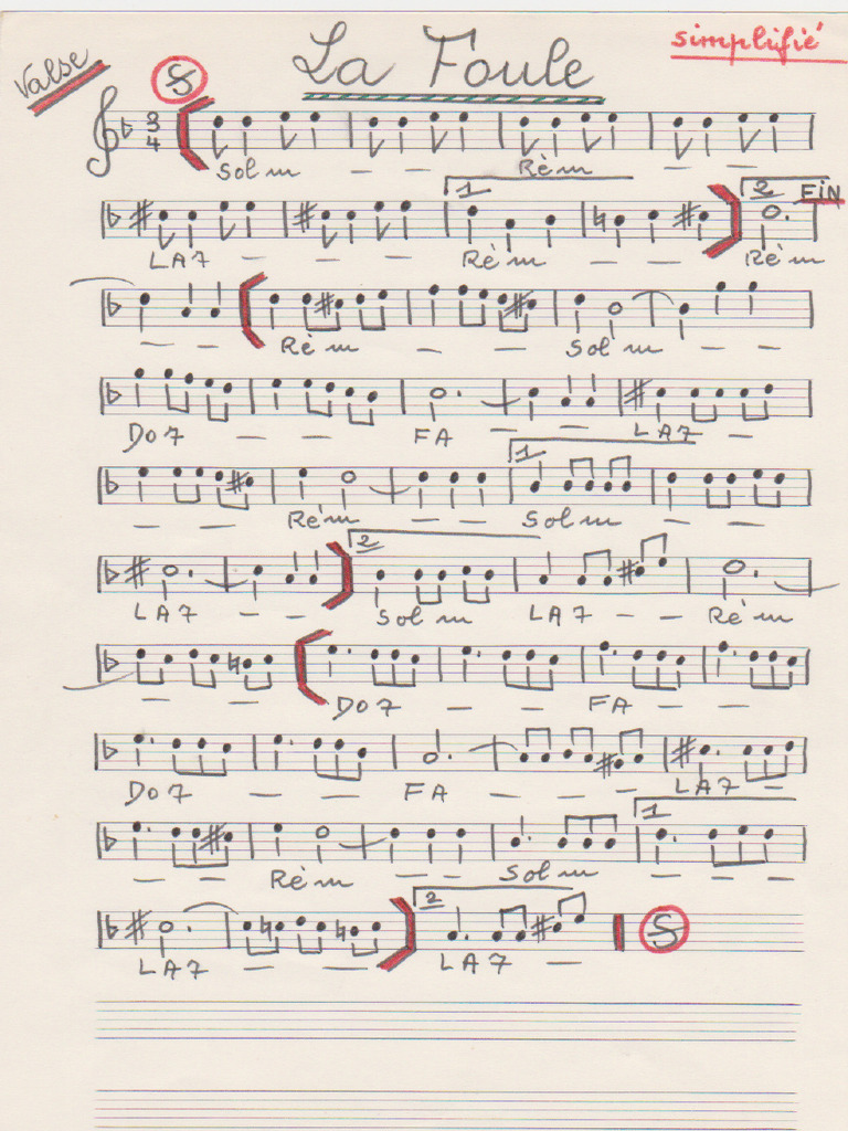 La Foule (Chant - Edith Piaf) (Valse) (Manuscrite Simplifiée) | PDF