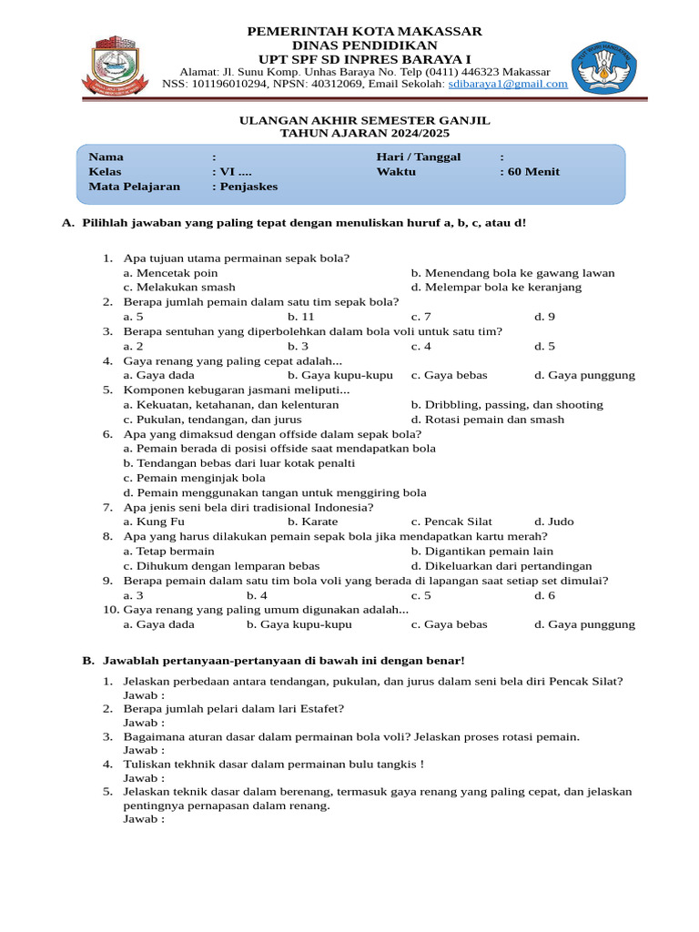Soal Pas Kelas Vi | PDF