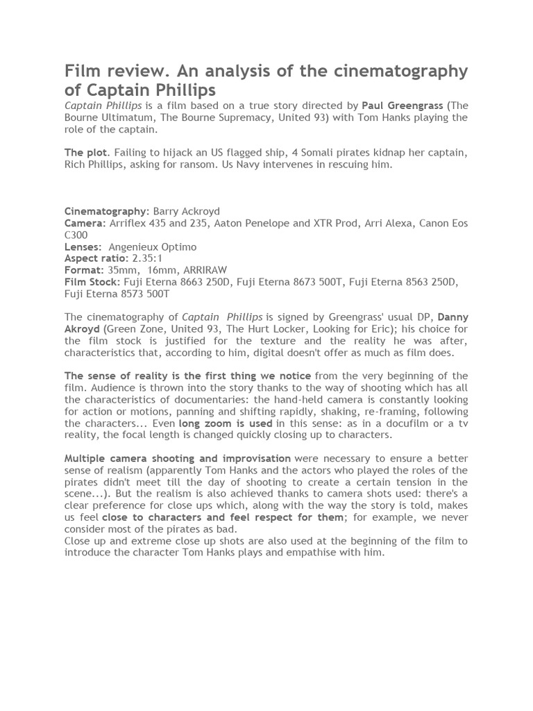 Film Review 1 - Captain Philips | PDF | Cinematography | Photography ...