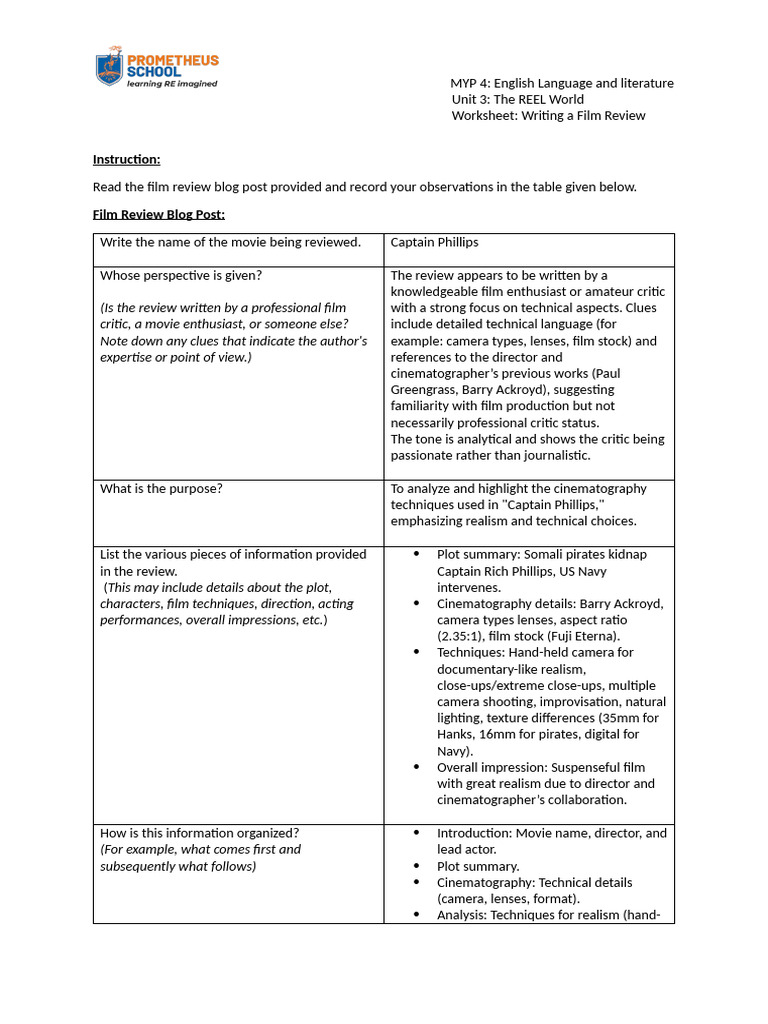 Film Review Analysis Worksheets | PDF | Cinematography | The Great Gatsby
