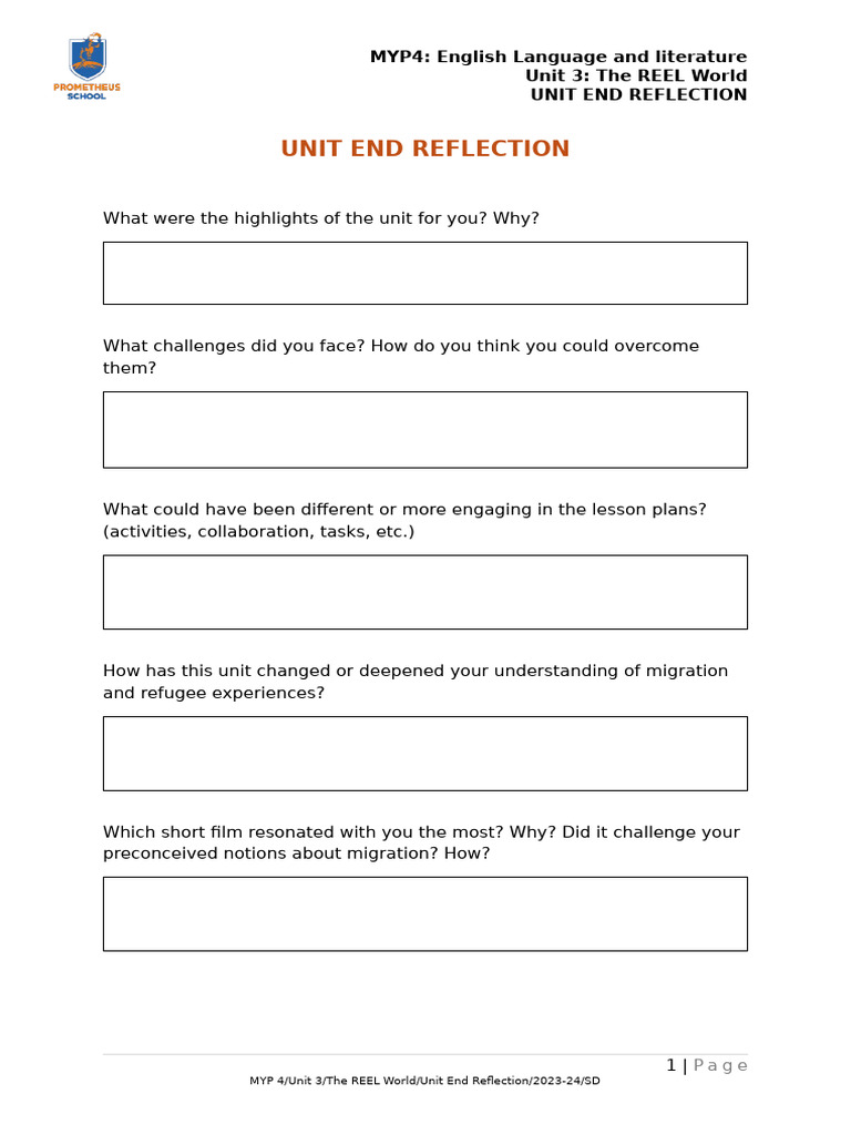 MYP4 Unit 3 Reflection: The REEL World | PDF