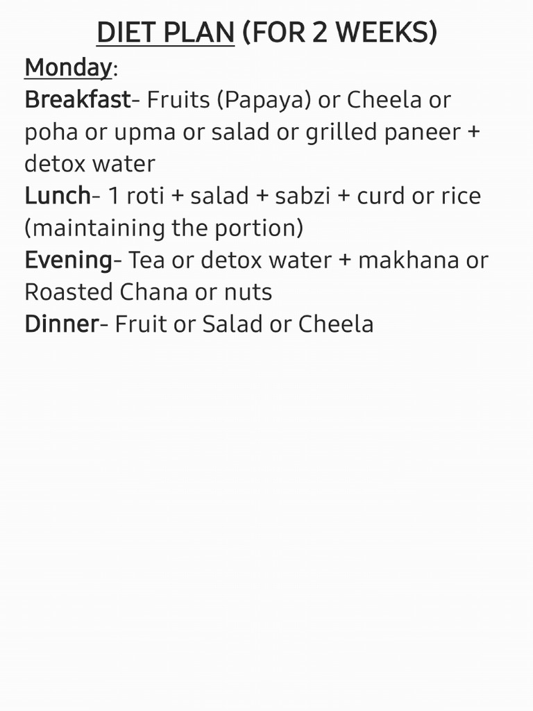Diet Chart (2 Weeks) | PDF