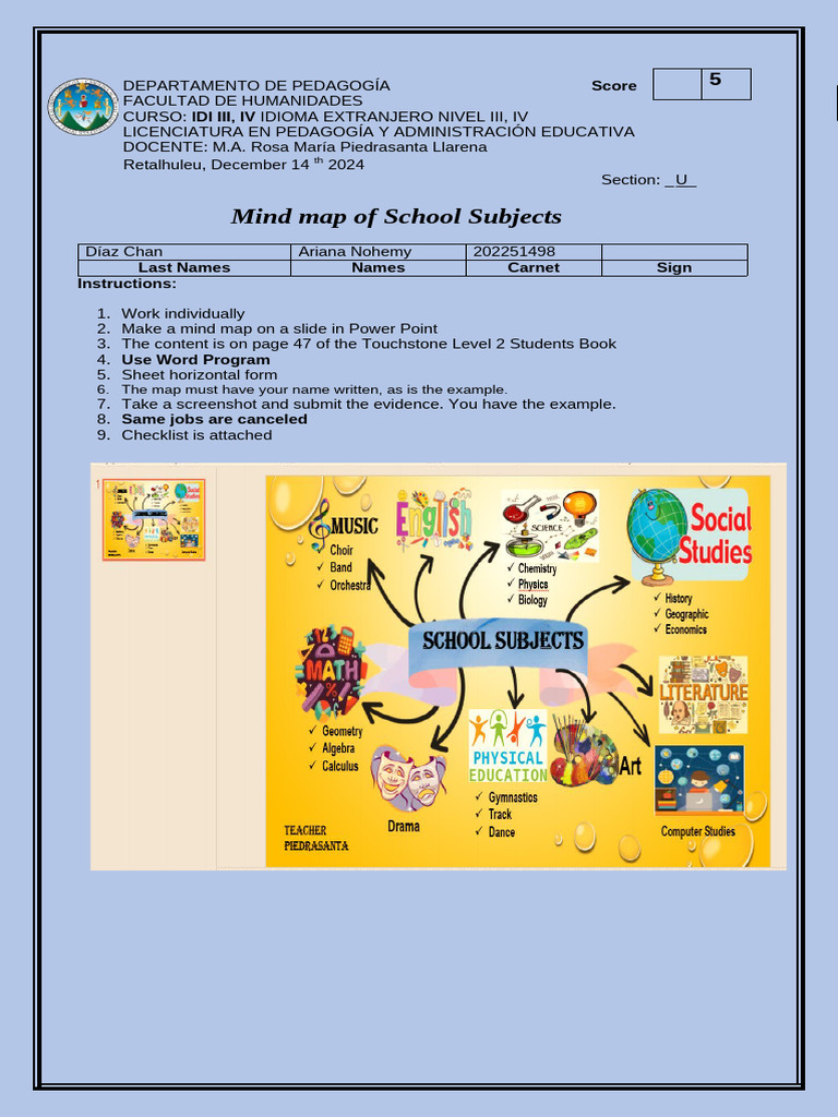 Map Mind of School Subjects | PDF
