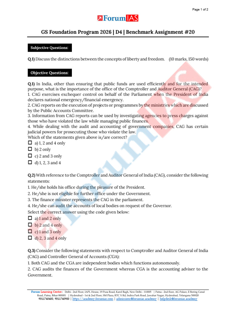 GS Foundation 2026 D4 Assignment 20 QP | PDF | Governance | Justice