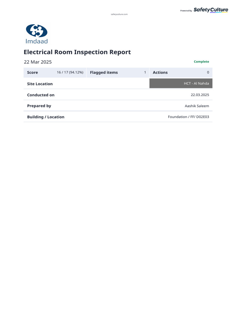 DBN - HSE Electrical Room Inspection - Foundation FF D02E03 | PDF ...