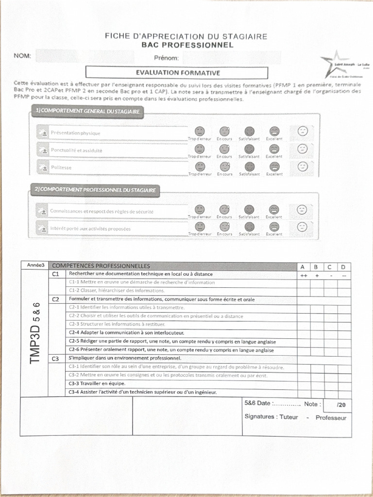 Fiche d'Appreciation Du Stagiaire | PDF