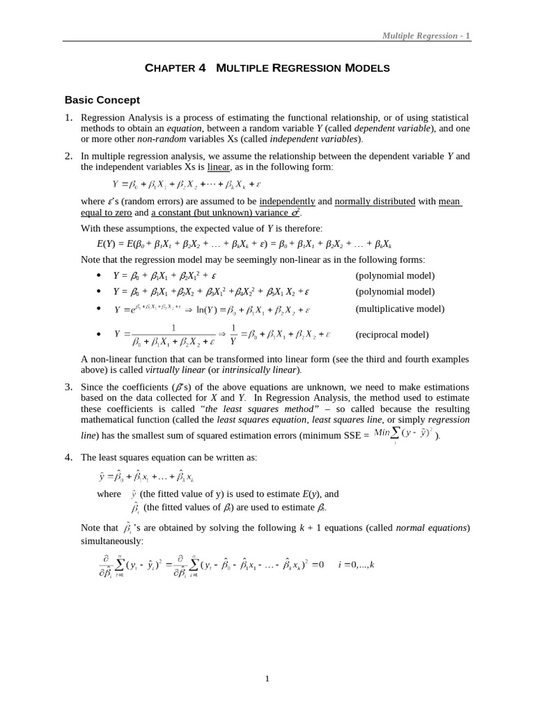 4.1 Multiple Regression Models | PDF | Regression Analysis | Errors And Residuals