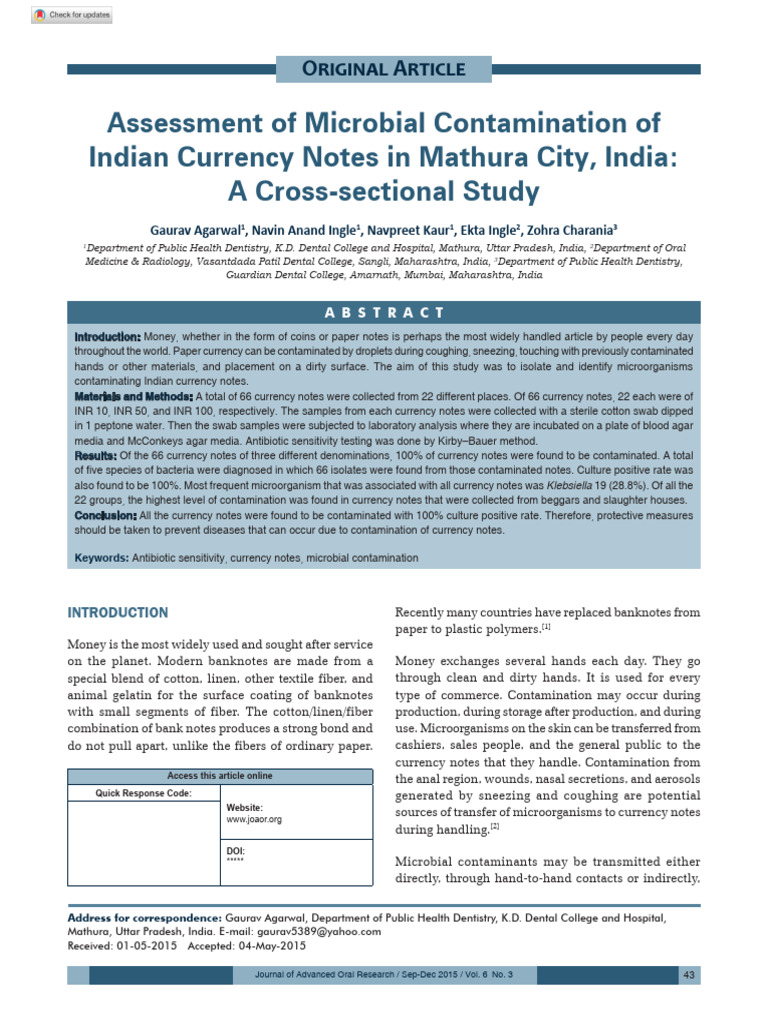 Agarwal Et Al 2018 Assessment of Microbial Contamination of Indian ...