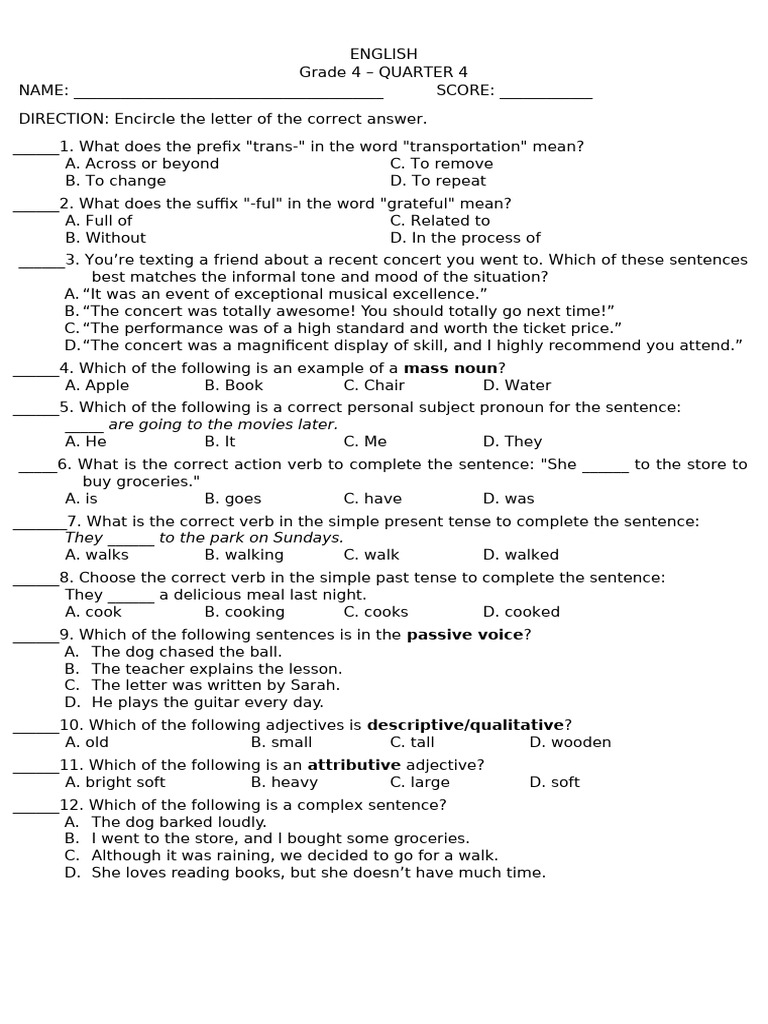 ENGLISH Formative Assessmen8 | PDF | Verb | Linguistics