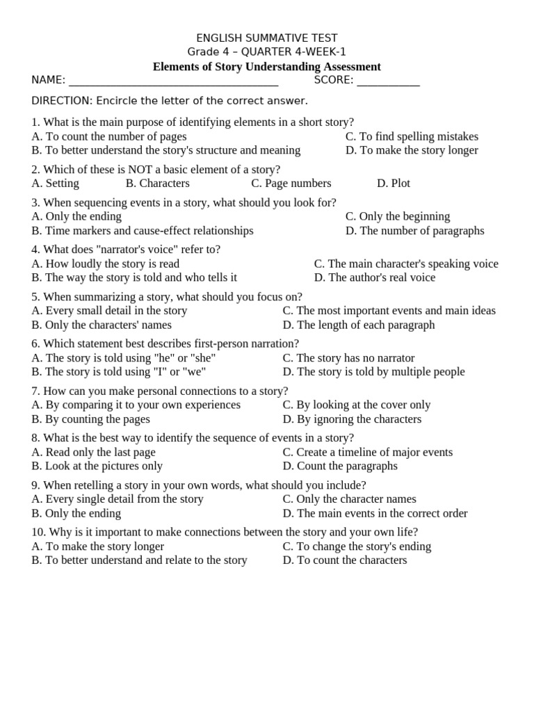 ENGLISH Formative Assessment | PDF