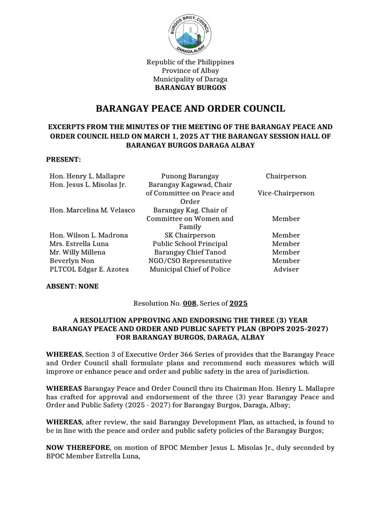 BPOC Resolution Approving BPOPS Plan | PDF | Government