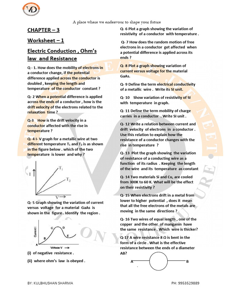 chapter - 3 Electric Current Worksheet-1 | PDF | Electrical Resistivity ...