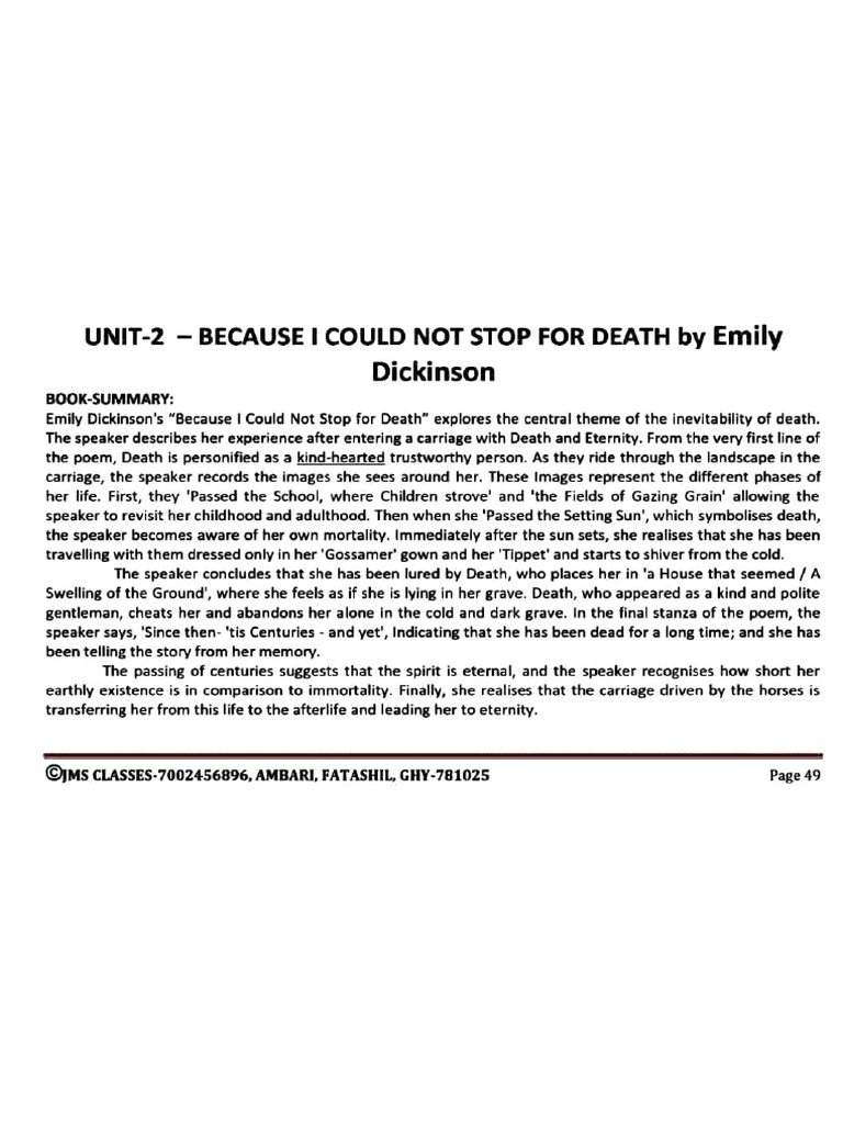 Analysis of Dickinson's "Because I Could Not Stop for Death" | PDF | Death