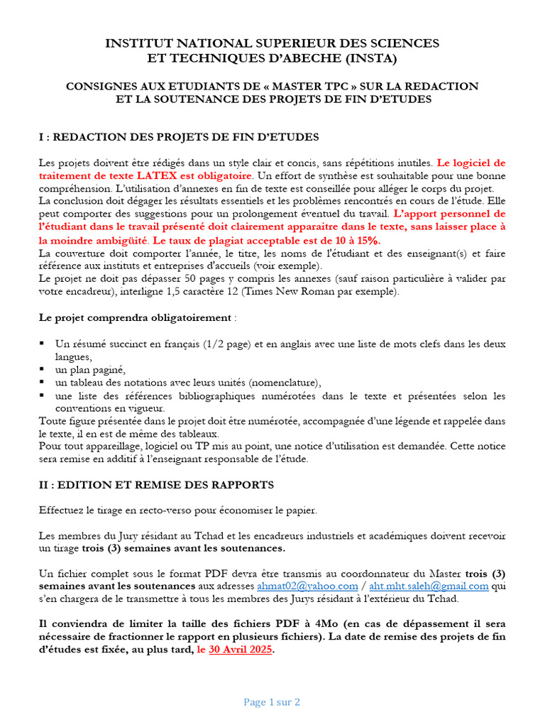 Rédaction et Soutenance Master TPC INSTA | PDF