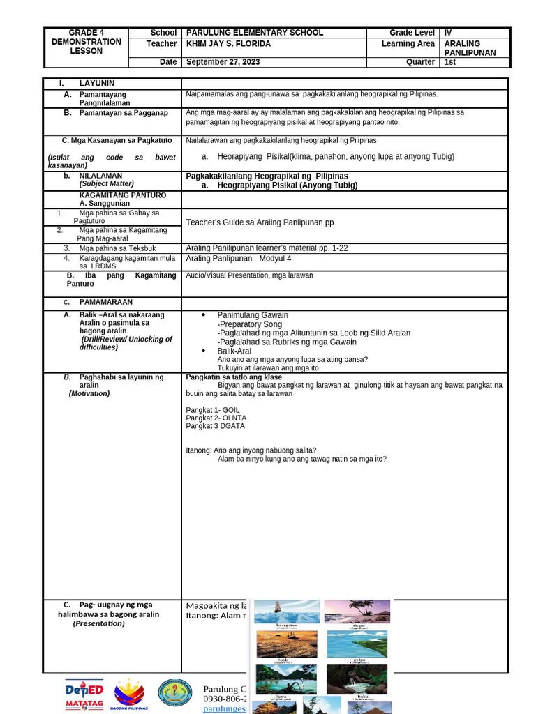 Q1 Aral Pan 4 Q1 W5 D3 COT Lesson Plan | PDF