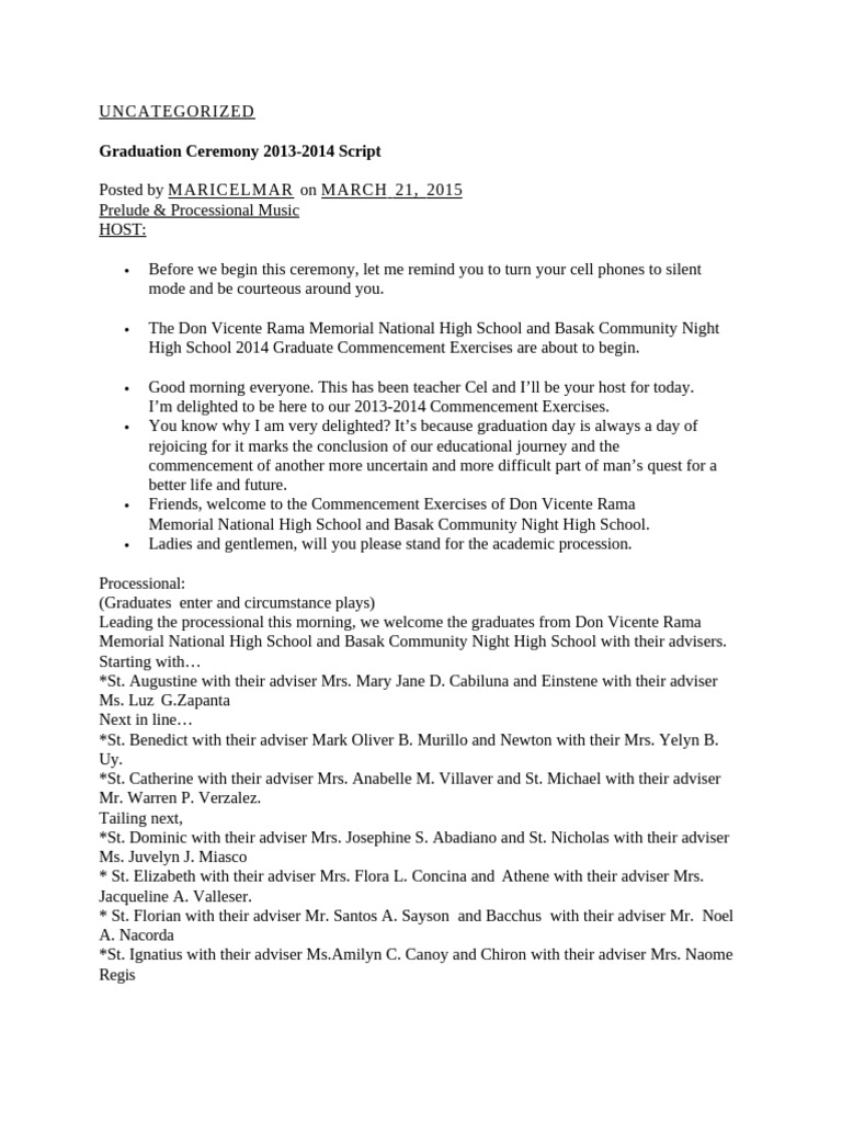 2014 Graduation Ceremony Script | PDF