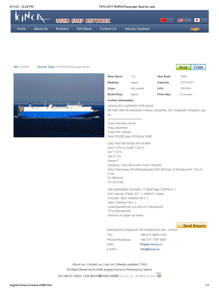 7570 DWT RORO - Passenger Boat For Sale | PDF | Freight Transport ...