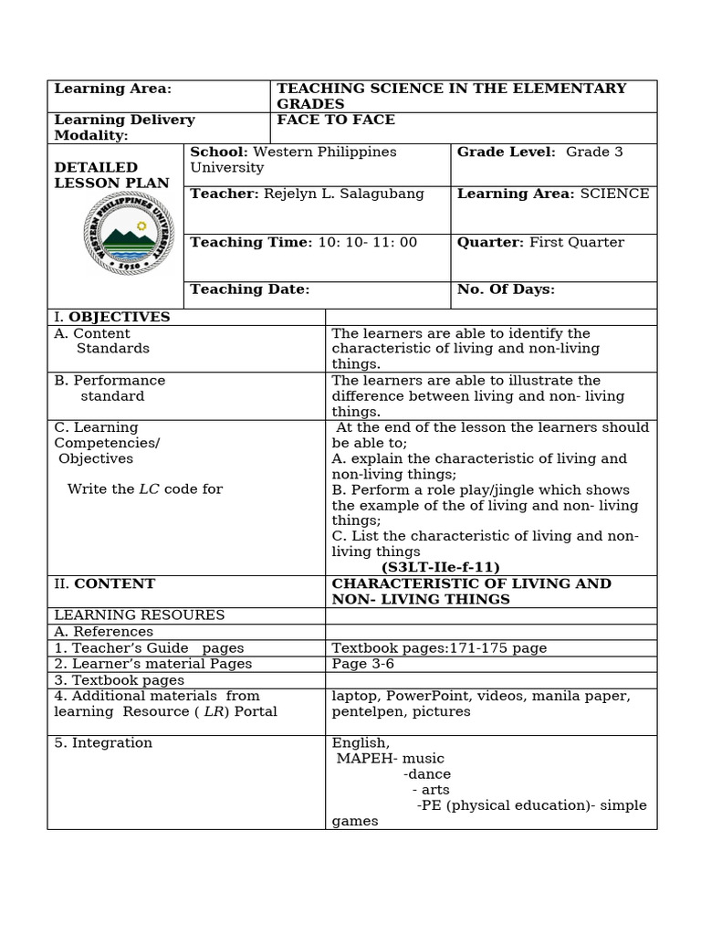 REJ S. LESSON PLAN IN SCIENCE 3 | PDF | Learning | Lesson Plan