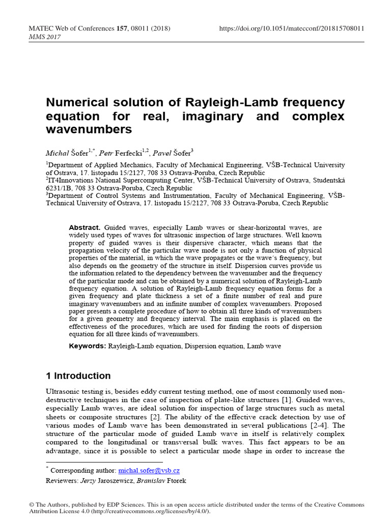 Numerical Solution of Rayleigh Lamb Frequency Equa | PDF | Waves ...
