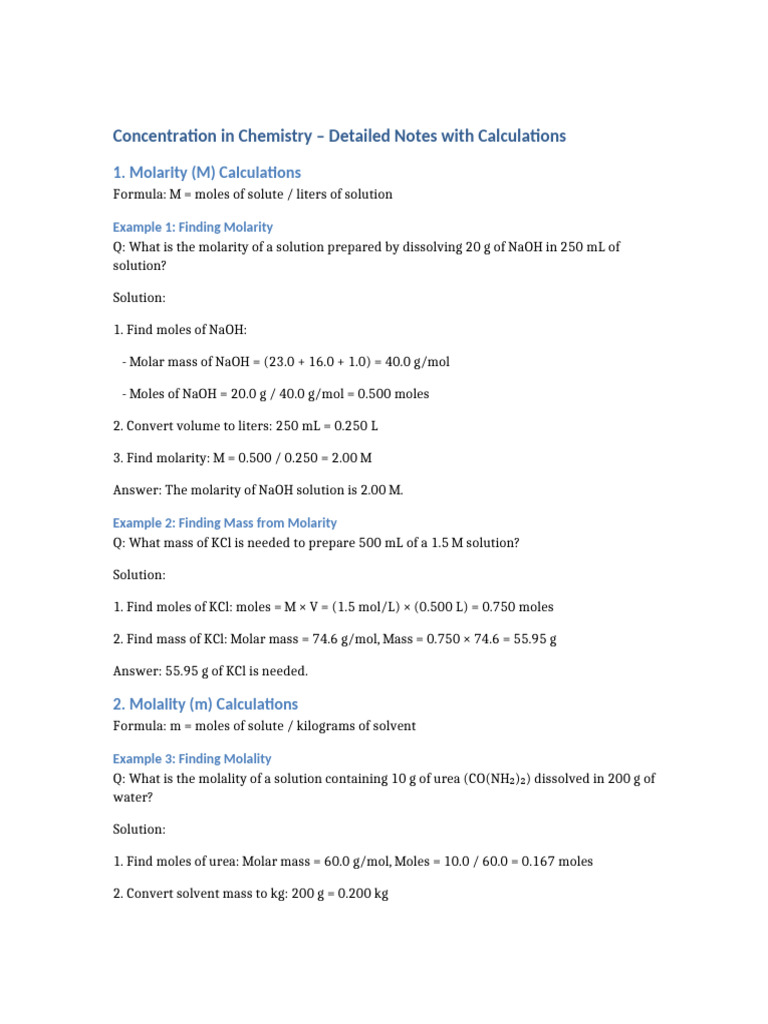 Concentration Chemistry Notes | PDF