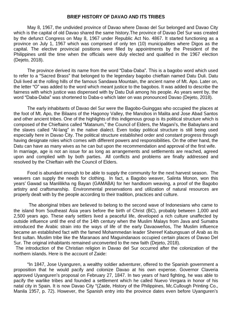 History of Davao and Its Indigenous Tribes | PDF | Mindanao | Philippines