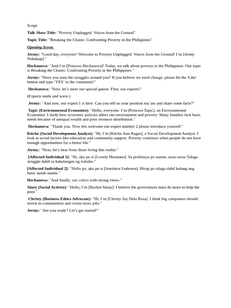 Script Basahin at Aralin | PDF | Poverty | Poverty & Homelessness