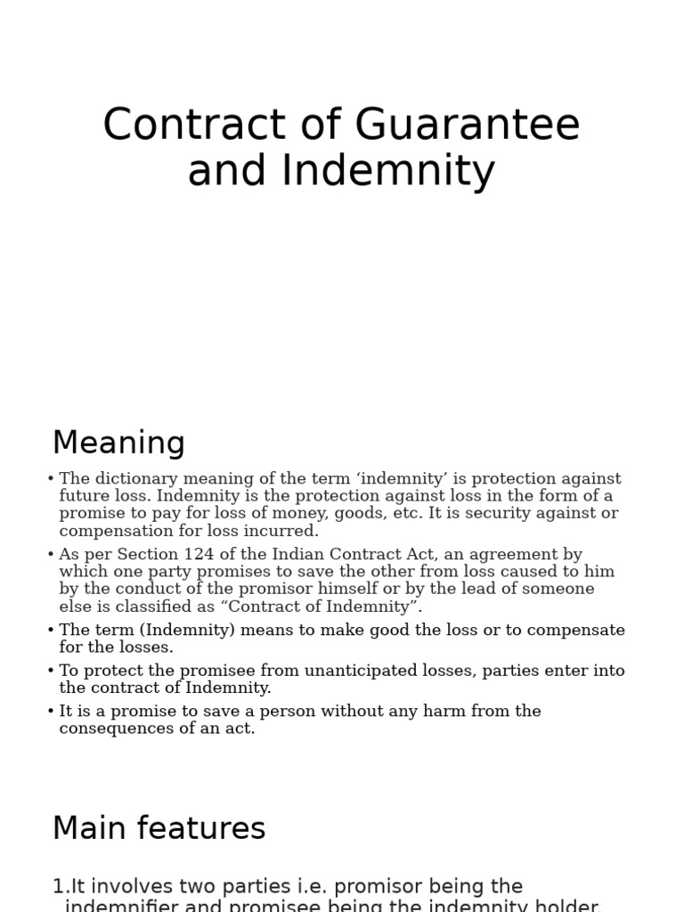 Contract of Guarantee and Indemnity | PDF | Guarantee | Indemnity