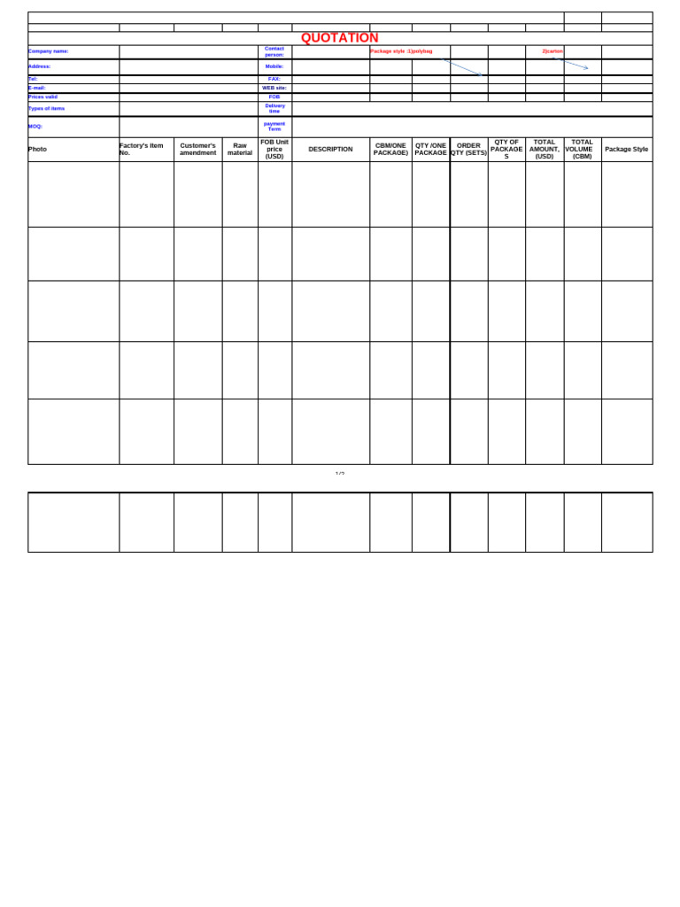 Quotation Sheet | PDF