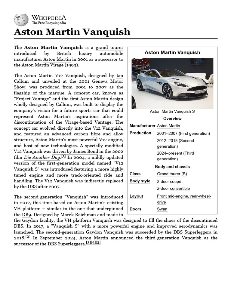 Aston Martin Vanquish - Wikipedia | PDF