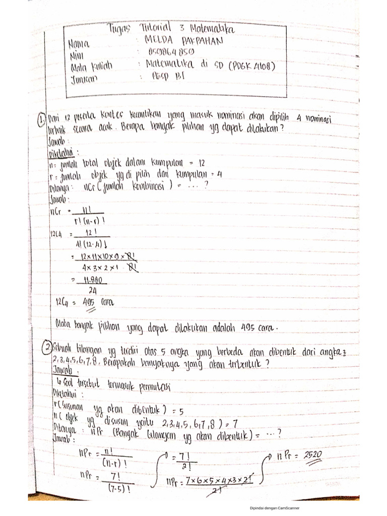 tugas tutorial 3 Matematika | PDF
