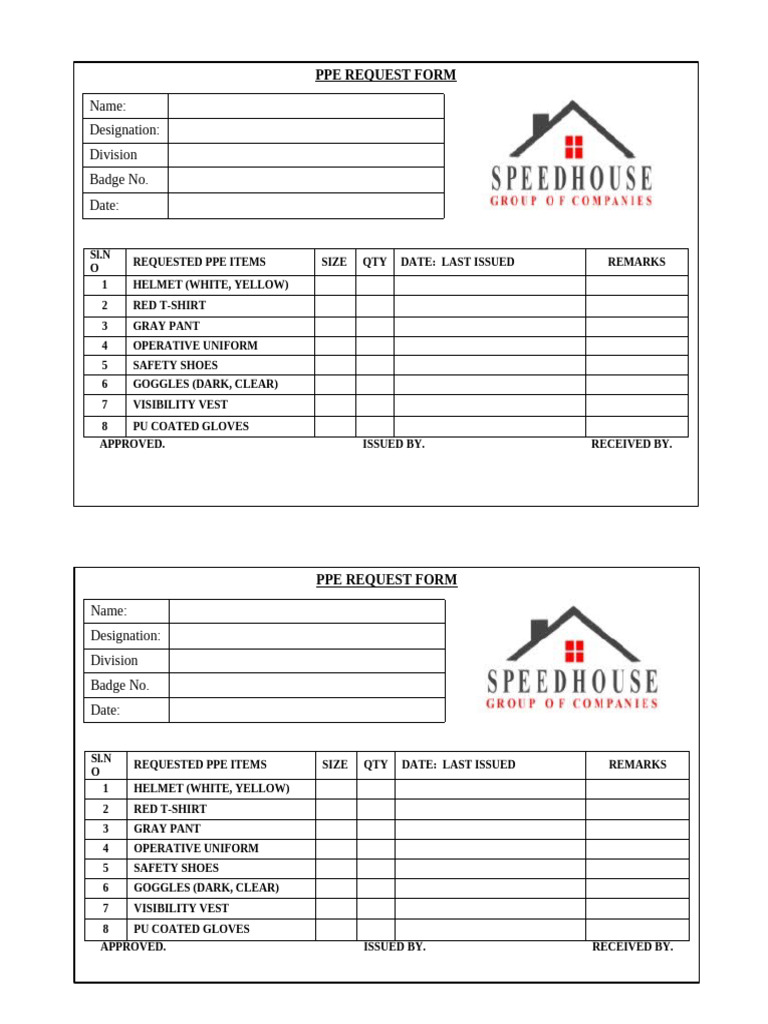 Ppe Request Form | PDF