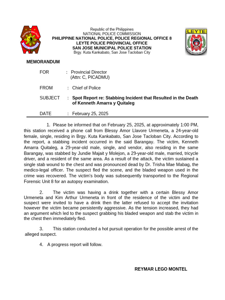 Spot Report Stabbing | PDF