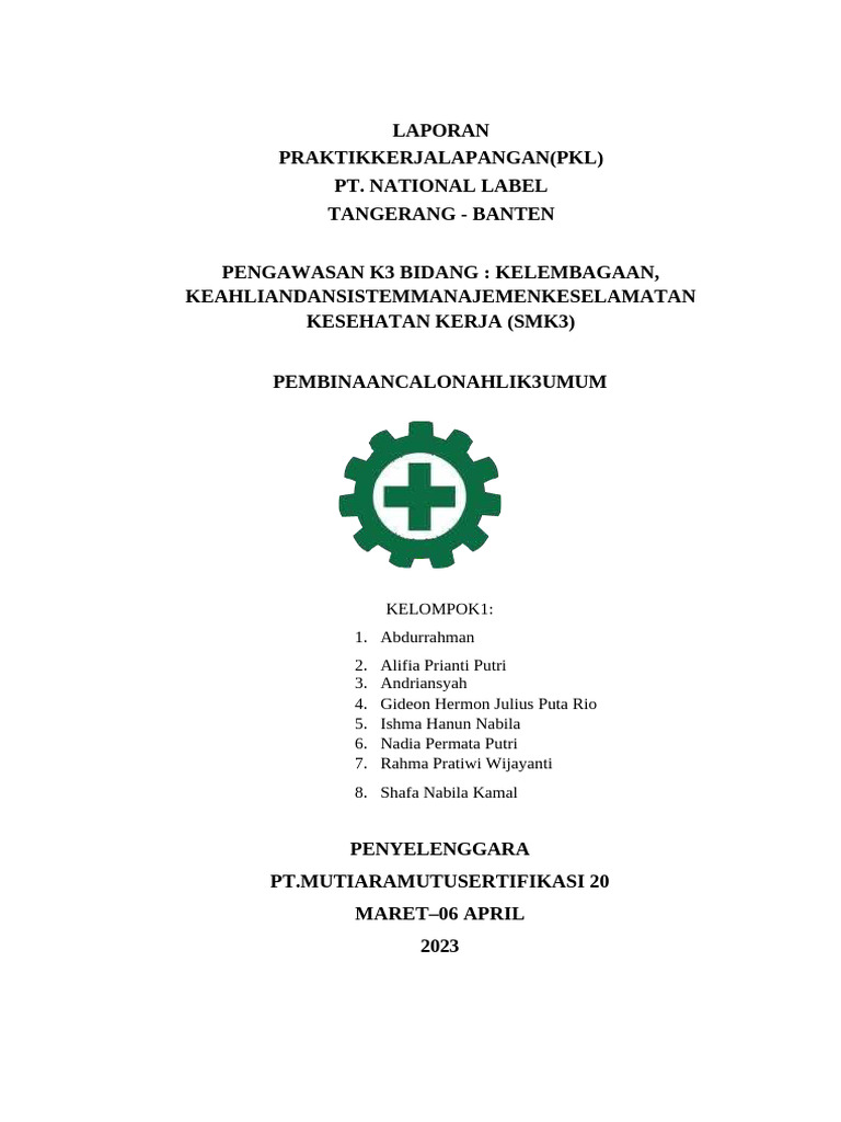 Laporan PKL K3 di PT National Label | PDF