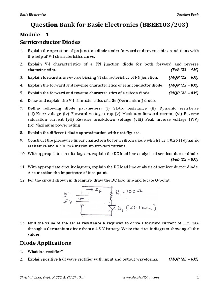 Basic Electronics Question Bank | PDF | Rectifier | Operational Amplifier