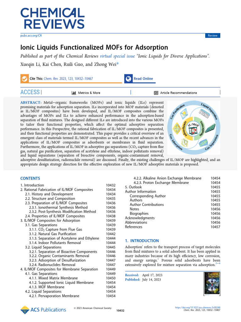 li-et-al-2023-ionic-liquids-functionalized-mofs-for-adsorption | PDF | Adsorption | High ...