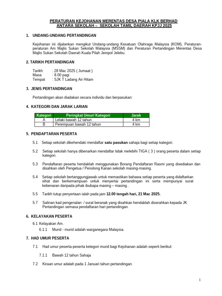 2025 Peraturan Merentas Desa Piala KLK Berhad | PDF